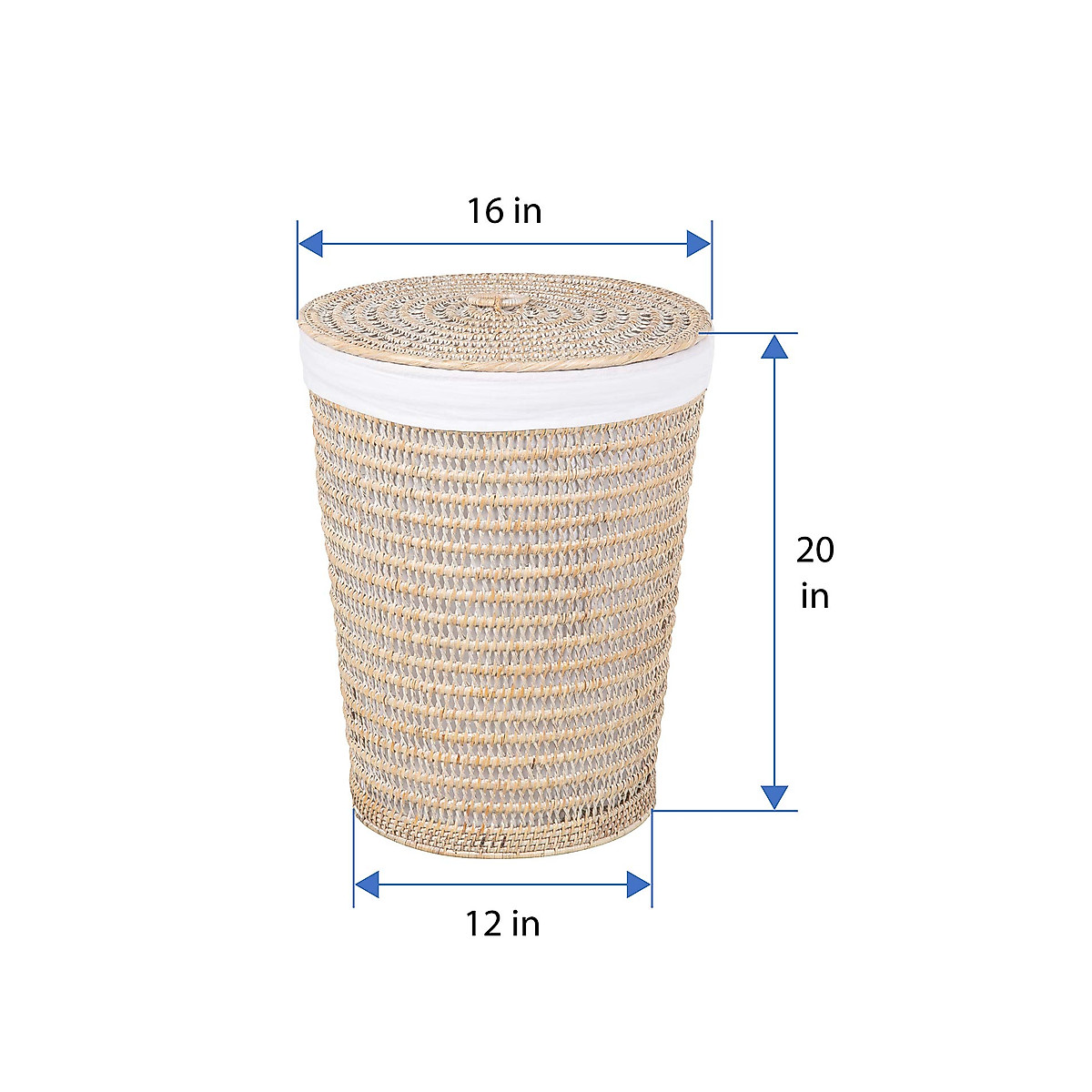 Cambria Rattan Laundry Hamper with Liner, White-Wash