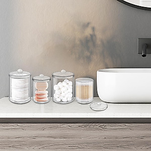 YOLCAR 4 Pack Cotton Swab Holder, Clear Acrylic Jars with Lid for Cotton Swabs, Cotton Balls, Home Decor, Bathroom Storage and Organization, Vanity Makeup Storage Organizer, 10oz and 12oz