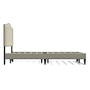 Glenwillow Home Kameli Upholstered Platform Bed Frame/Nailhead Trim Camelback/Mattress Foundation/No Box Spring Needed/Easy Assembly, Beige, California King
