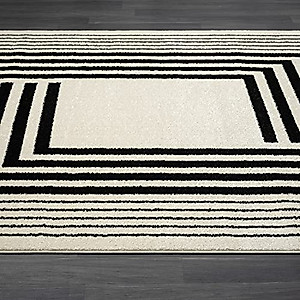 Abani Geometric Beige/Black Area Rug -6'x9' - Modern 3D Lines Design - Deco Collection - Easy to Clean - Durable for High Traffic Areas - Bedroom, Office & Kitchen - Medium Pile