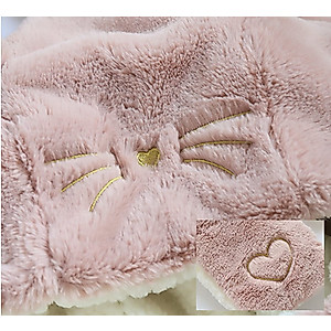 RUIXIA Women Girls Lovely Cartoon Bunny Ears Hat Scarf Gloves 3-in-1 Set Plush Fluffy Warm Hoodie Hat with Scarf Pocket Mitts Pink, One Size