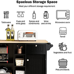 JIJIWANG Storage Cabinet Wood with Drawers and Shelves for Kitchen,Kitchen Sideboard with Drawers and Towel Rack,Coffee Bar Wine Bar Office Bar Kitchen Counter for Dining Room,Bathroom(Black)