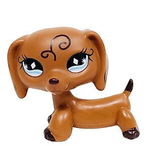 Arkindy Rare Old LPS Toy Brown Black Flower Dachshund Dog Puppy Mini Pet Shop Cute Animal Action Figures Bobble Head Toy Gift for Kids Boy Girl