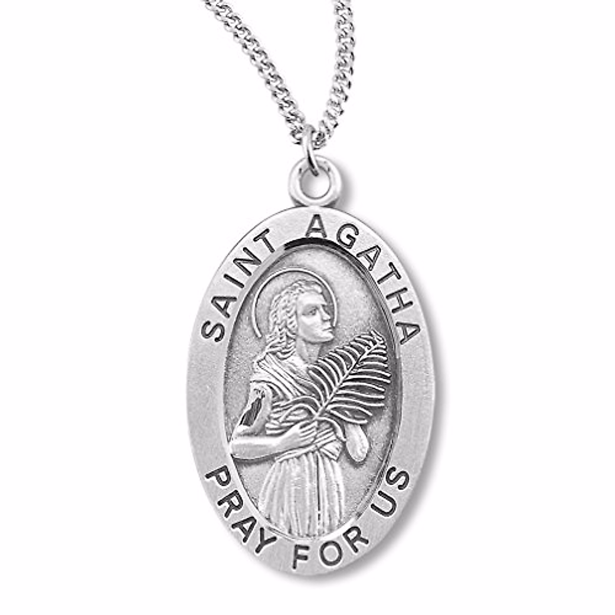 Heartland Store Women's Sterling Silver Oval Saint Agatha Pendant + 18 Inch Rhodium Plated Chain & Clasp