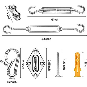 Sun Shade Sail Hardware Kit 6 inch with 4pcs 4 * 12ft Cable Wire Rope 304 Stainless Steel for Patio, Garden Triangle Rectangle and Square Sun Shade Sails Installation 59 pcs
