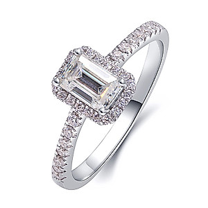 WSX Pure Gold 10K 14K 18K Solitaire Engagement Ring 1ct Emerald Moissanite Wedding Promise Halo Ring Gifts for Her Women