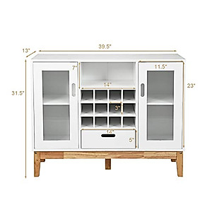 Giantex Buffet Sideboard, Wood Kitchen Server, Storage Cupboard, Wine Rack, 2 Cabinets, Drawer and Open Shelf, Living Room Furniture (White & Natural)