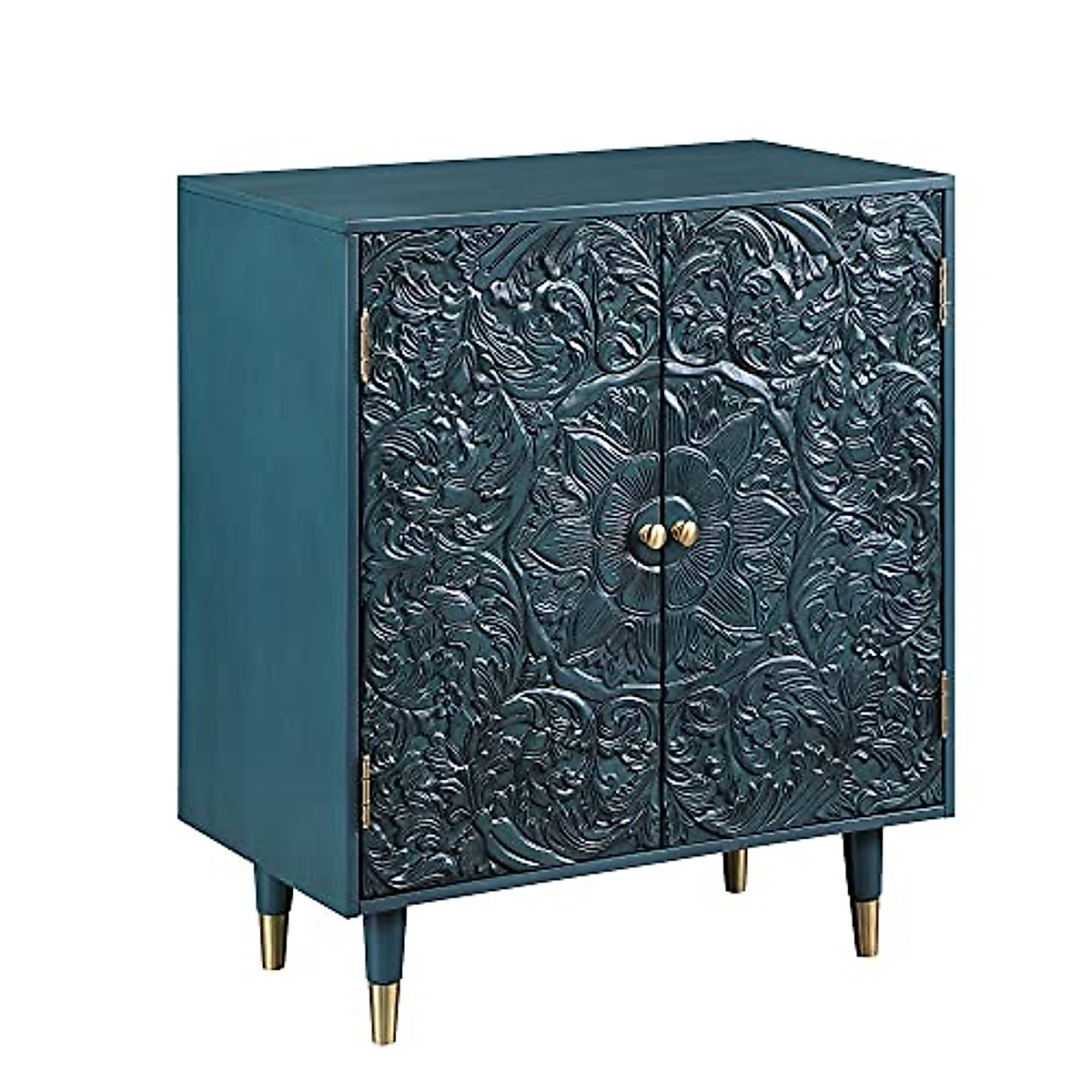 LALUZ Carved Accent Storage Cabinet Floor Cabinet for Bedroom Living Room, Oak Finish 30 Inch