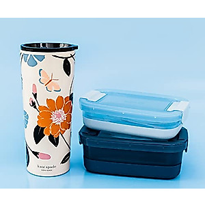 Kate Spade New York Cute Stainless Steel Mug, 24 Ounce Travel Tumbler, Double Wall Insulated Cup with Lid, Floral Garden