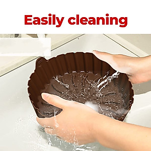 Dr.KYS Silicone Air Fryers Liners, Set Of 2, 8 Inch UPGRADED Eco-Friendly & Reusable Air Fryer Liners, Durable Heat Resistant, Easily Cleaning Silicone Air Fryer Basket