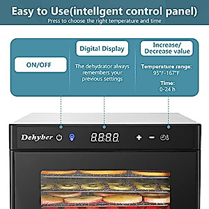 Dehyber Upgraded Dehydrators for Food and Jerky(67 Recipes),8 Stainless Steel Trays Dryer Machine with 24H Adjustable Timer and Temperature Control,Dehydrator for Meat Beef Herb Fruit Vegetable Nut Dog Treats-Overheating Protection 700W