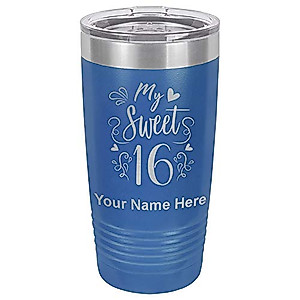 LaserGram 20oz Vacuum Insulated Tumbler Mug, My Sweet 16, Personalized Engraving Included (Dark Blue)