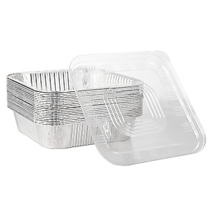 Waytiffer 20pack-8 x 8 Square Baking Cake Pans with Plastic Dome Lids Disposable Aluminum Foil Tins,Heavy Duty cake Pans Roasting Pans,Cooking Tins Homemade Breads Oven Pans