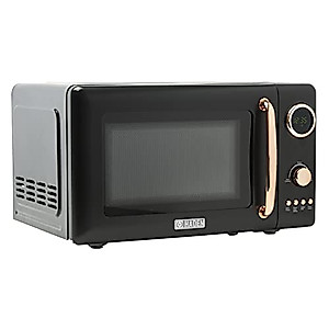 Haden 75049 Vintage Retro 0.7 Cubic Foot/20 Liter 700 Watt Countertop Microwave Oven Kitchen Appliance with Turntable, Pull Handle, and 5 Power Levels, Black/Copper