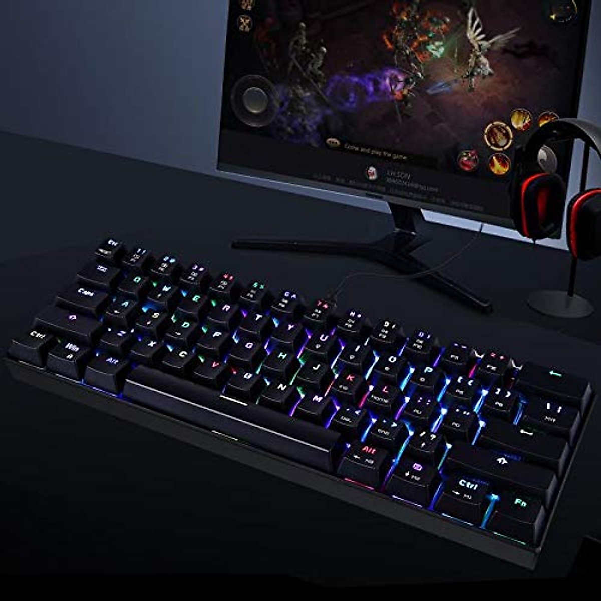 MOTOSPEED 60% Mechanical Keyboard Portable 61 Keys RGB LED Backlit Type-C USB Wired Office/Gaming Keyboard for Mac, Android, Windows（Red Switch）