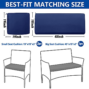 Comcaver 3 Pack Outdoor Cushions Set for Rattan Chair Wicker Sofa, Waterproof Patio Cushions Set for 4 Pieces Seater Outdoor Furniture Conversation, Navy