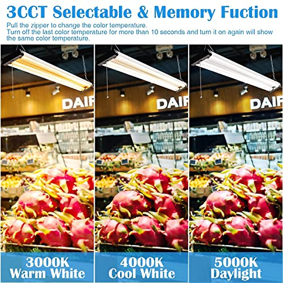 ZJOJO Linkable LED Shop Light for Garage, LED Shop Light 4FT with Pull Chain (ON/Off), 3000K/4000K/5000K, 42W 4800LM Bright LED Shop Lights with 5 Year Warranty for Workshop Office Warehouse-1Pack