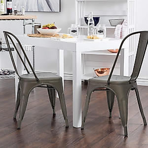 Devoko Metal Indoor-Outdoor Chairs Distressed Style Kitchen Dining Chairs Stackable Side Chairs with Back Set of 4 (Gun)