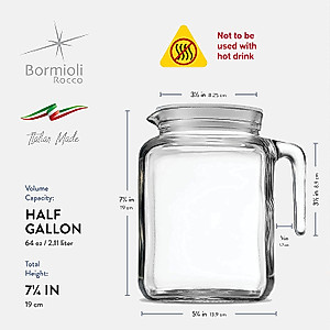 Bormioli Rocco Frigoverre Jug with Hermetic Lid, 68 oz, 2 Liter, DD- By Size