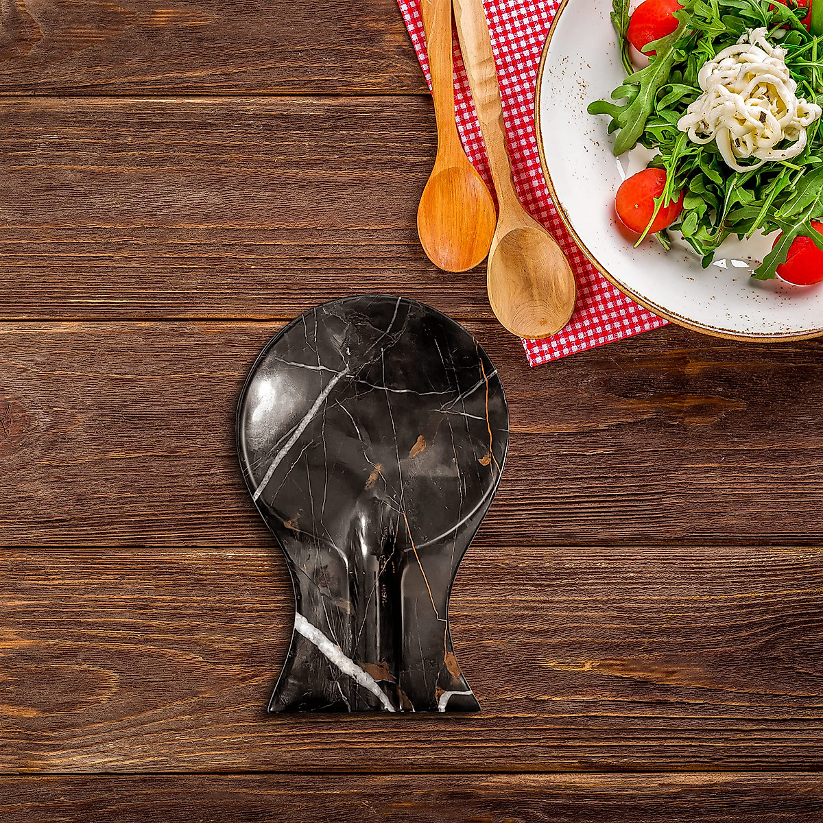 TheWolfard Luxury Handmade Black and Gold Marble Spoon Rest for Kitchen Counter, Best Spatula Holder for Kitchen Accessories & Housewarming Gifts., 6x8x0.75
