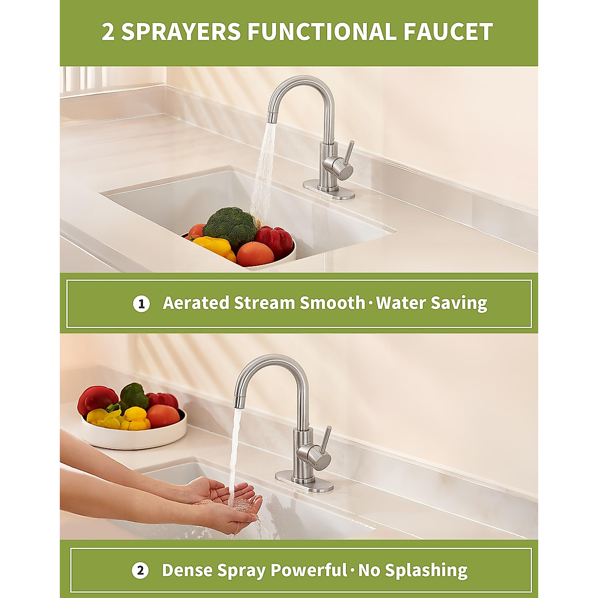 Tohlar Bar Sink Faucet Brushed Nickel, Single Handle Bathroom Faucet for Sink 1 or 3 Hole, Wet Bar/Pre-Kitchen Faucet with 4-Inch Deck Plate & Sprayer, Bathroom Sink Faucet with 360°Swivel Spout