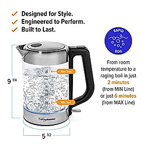 Glass Electric Kettle | BPA Free with Borosilicate Glass & Stainless Steel - 1.8 Liter Rapid Boil Cordless Teapot with Automatic Shut Off - the Best Hot Water Heater for Tea, Coffee, Soup, and More!