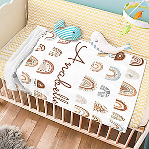 Youltar Personalized Baby Blanket with Rainbow Pattern Girl Name Custom Soft and Comfortable for Girls Newbornses sentials, Kids