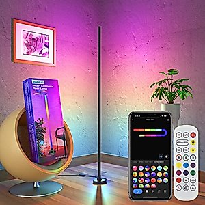 Gaoxun RGB+IC Floor Lamp, LED Corner Lamp with APP Control & Remote, Compatible with Alexa, Google Assistant, DIY Modes, Music Sync, Color Changing Modern Standing Lamp for Living Gaming Room Bedroom