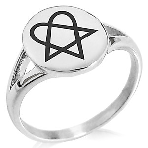 Tioneer Stainless Steel Heartagram Symbol Minimalist Oval Top Polished Statement Ring, Size 10