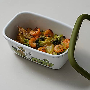 Fuji Horo MTG-B2 Storage Container, Enamel, Shallow Type, Square Container, Medium, Moomin, Olive