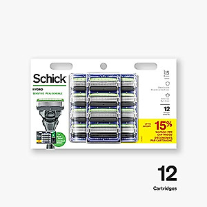 Schick Hydro Sense Sensitive Mens Razor Blade Refill With Skin Guards, Includes 12 Razor Blades Refills