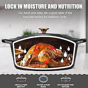 Enameled Cast Iron Oval Dutch Oven, 7 qt Oval Dutch Oven Pot with Lid and Dual Handles for Braising, for Braising, Broiling, Bread Baking, Frying, Black