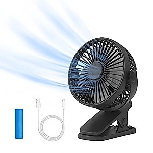 Ideapro 6 inch Portable Clip on Fan, Battery Operated USB Fan, Small Desk Fan with 3 Speeds, Strong Clamp, 360°Rotate Personal Fan for Office Home Dorm Stroller(Black)…