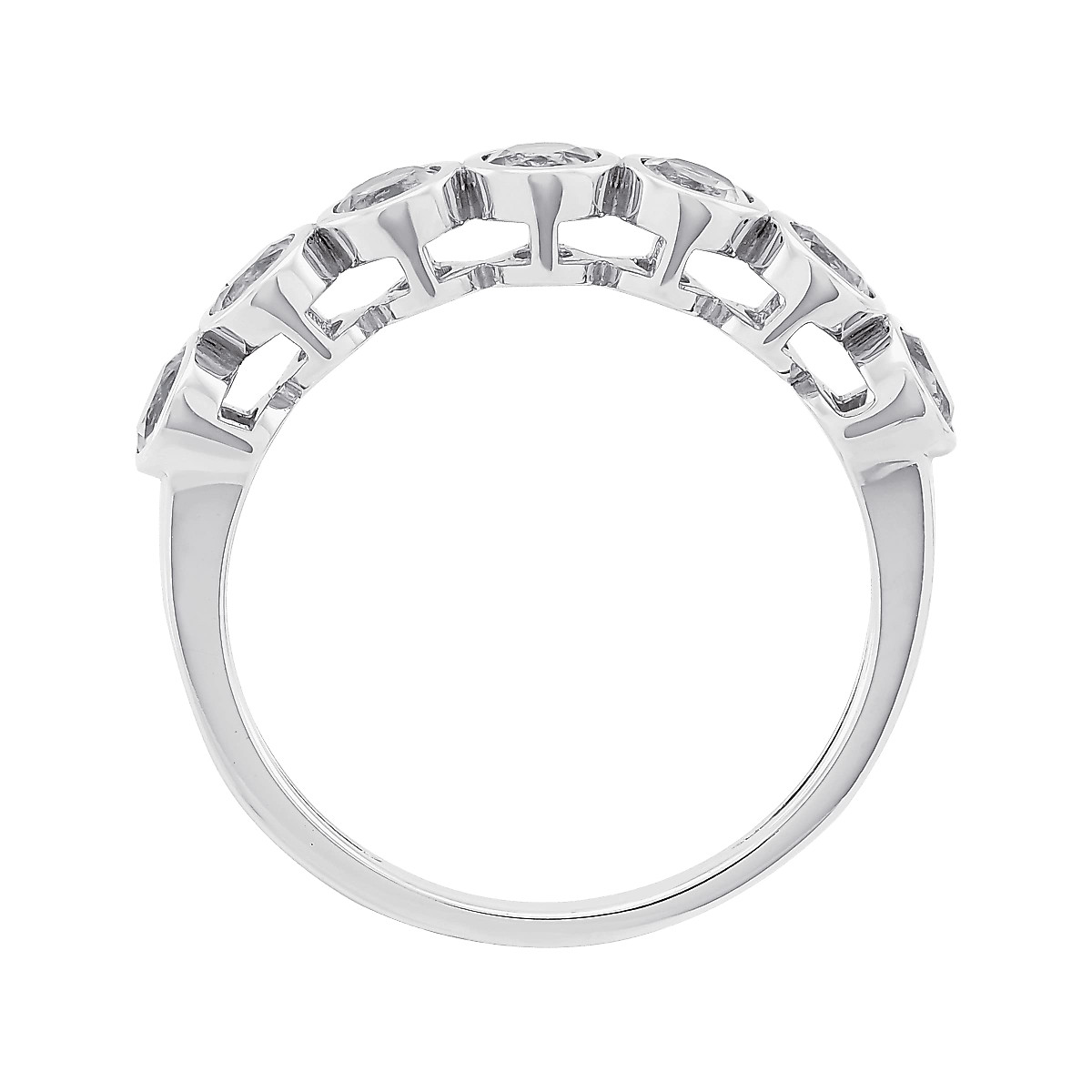 Welry Natural Aquamarine Seven Stone Band Ring in 10K White Gold, Size 8, Size 8