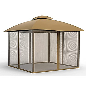 Gazebo Mosquito Netting Screen 4-Panels Universal Replacement for Patio, Outdoor Canopy, Garden and Backyard (10'x12', Khaki)