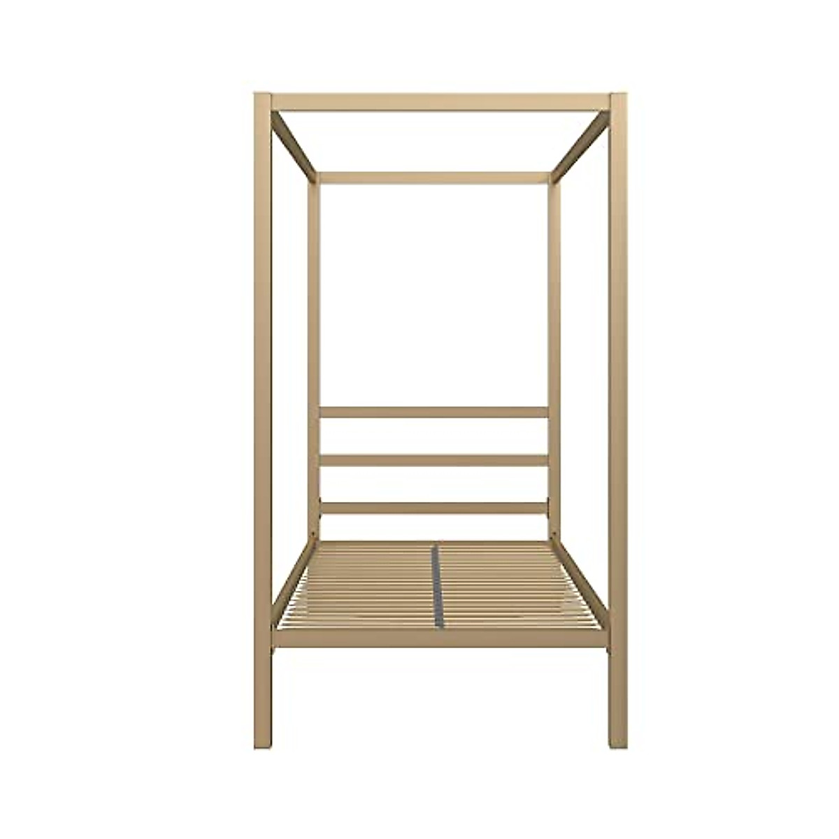 DHP Modern Metal Canopy Platform Bed with Minimalist Headboard and Four Poster Design, Underbed Storage Space, No Box Spring Needed, Twin, Gold