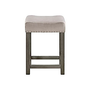 Benjara 76 Inch 4 Piece Counter Height Dining Set, Marble Table Top, Brown, Beige and Gray