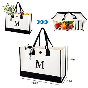 Tinabless Tote Bag for Women, Personalized Canvas Bag, Suitable for Wedding, Birthday, Beach, Holiday, A Great Gift for Women, Mom, Teachers, Friends, Bridesmaids, Mothers Day Gifts(Letter M)