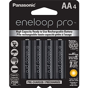Eneloop Panasonic BK-3HCCA4BA pro AA High Capacity Ni-MH Pre-Charged Rechargeable Batteries, 4 Pack, Black & BQ-CC55KSBHA Advanced pro Rechargeable Battery 4 Hour Quick Charger, Black
