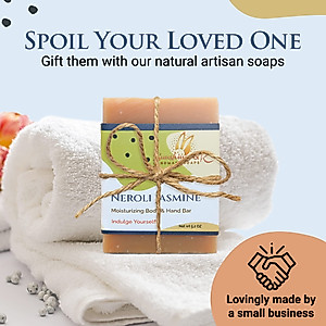 Neroli Jasmine - Body & Hand Soap Bar, Handmade Bath Soap, Moisturizing Bar Soap With Beeswax, Rice Bran Oil, & Natural Base Oils, Soap Bars, 5 oz - Sunshine & K Handmade Soaps
