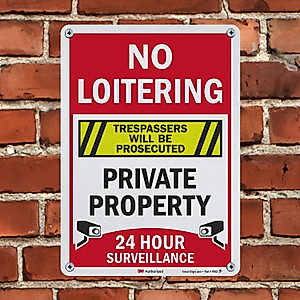 SmartSign “No Loitering - Private Property, 24 Hour Surveillance, Trespassers Will Be Prosecuted” Sign | 10" x 14" 3M Engineer Grade Reflective Aluminum