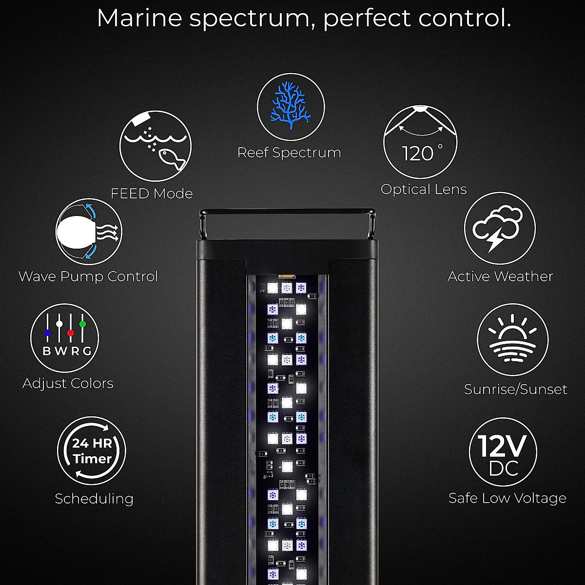 Current USA 36-48" Inch Orbit Marine LED Saltwater Reef Marine Aquarium Light | 24 Hour IR Lighting & eFlux Wave Pump Control | Adjustable Color Spectrum for Fish Tank (4102)