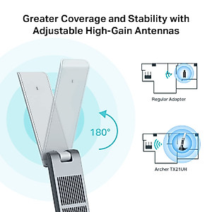 TP-Link AX1800 WiFi 6 USB Adapter for Desktop PC (Archer TX21UH) Wireless Network Adapter with 2.4GHz, 5GHz, MU-MIMO, OFDMA, High Gain Dual Band 5dBi Antenna, WPA3, Supports Windows 11/10