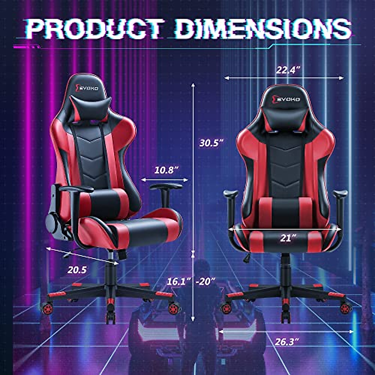 Devoko Ergonomic Gaming Chair Racing Style Adjustable Height High Back PC Computer Chair with Headrest and Lumbar Support Executive Office Chair (Red)