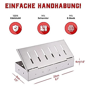 JUYT Smoker Incense Box Made of Stainless Steel - Grilling Smoker Box Universal, Smoking,for Gas Grill Accessories or Charcoal Grill, 8.86 x 3.47 x 1.58 Inch, Silver (Smoker-1F)