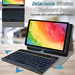 REAL-EAGLE Galaxy Tab S8 2022/ S7 2020 11 Inch Backlit Keyboard Case, 7 Color Backlight Detachable Wireless Keyboard with Filo Case Fit Samsung Galaxy Tab S8/ S7 SM-X700/X706/T870/T875/T876,Black