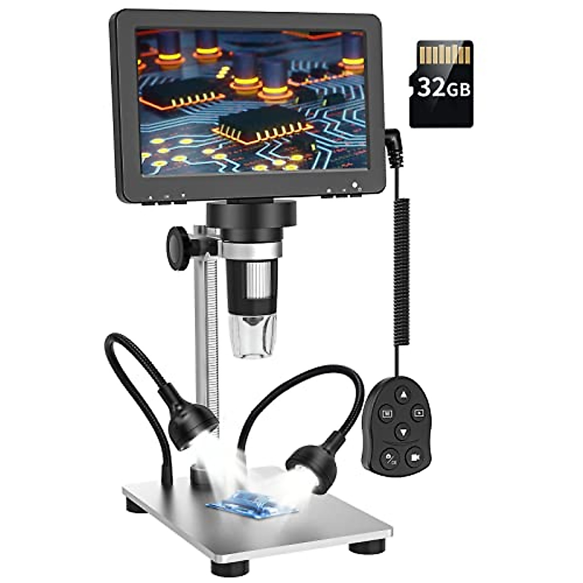 7" LCD Digital Microscope 1200x, 1080P FHD Video Microscope with PC View, USB Coin Microscope with Wired Remote,10 LED Lights, 32GB SD Card, 12MP Camera Microscopes for Kids/Adults