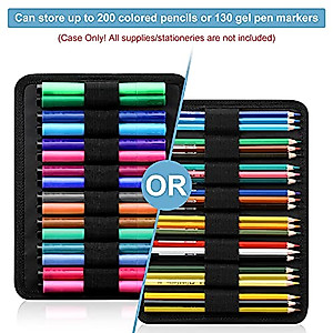 FINPAC Pencil Case Holder Slot, Large MultiLayer Watercolor Pen Bag w/Zipper Front Pocket, Big Organizer for 200 Colored Pencils/130 Gel Pens, Marco Pens/Markers to Artists, Painters, Planners