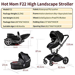 Hot Mom Baby Stroller: Stylish Carriage with Adjustable Seat and Shock Absorption, High Landscape and Fashional Pram Stroller F22 Black