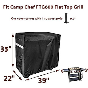 QuliMetal Griddle Cover for Camp Chef 4-Burner Griddle and Camp Chef FTG600 Flat Top Grills with Support Pole to Prevent Water Leaking, Weather Resistant & Waterproof, 600D Heavy Duty